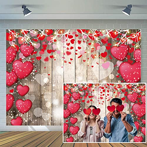 CYLYH 8x6ft Valentine's Day Backdrop Rustic Wood Backdrop Red Love Heart Valentine's Day Backdrops Photography Mother's Day Backdrops Party Bridal Shower Kid Birthday Party Decor Banner D517