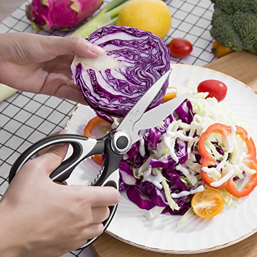 Clear Style Kitchen Shears Stainless Steel Utility Scissors Heavy Duty Multipurpose Kitchen Scissors, Dishwasher Safe, Perfect for Preparing Beef, Chicken, Vegetables, Fish, Black and White (2 Pack)