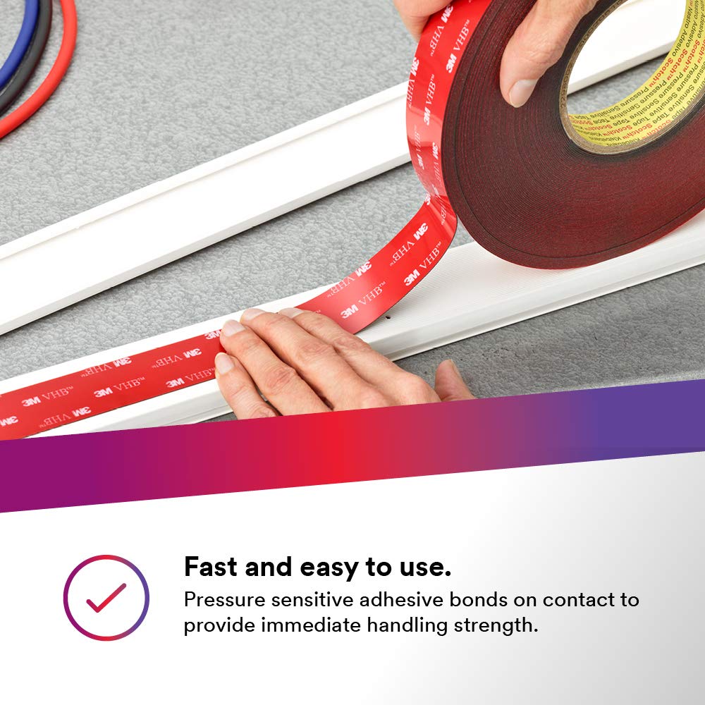 3M VHB Tape 5952 Double-Sided Acrylic Foam Tape - Heavy Duty, Industrial Mounting Tape - 1 inch width x 36 yards length, 45 mil thick - Black