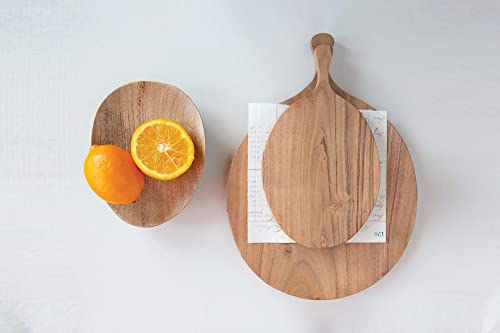 Creative Co-Op DF3134 Round Acacia Wood Cheese Handle Cutting Board, 10.25", Brown