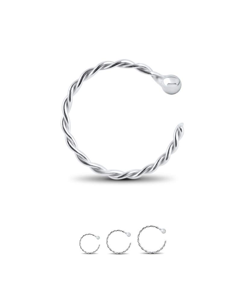 14k White Gold Nose Hoops Twisted Open Nose Rings 5/16" - 8mm 20G
