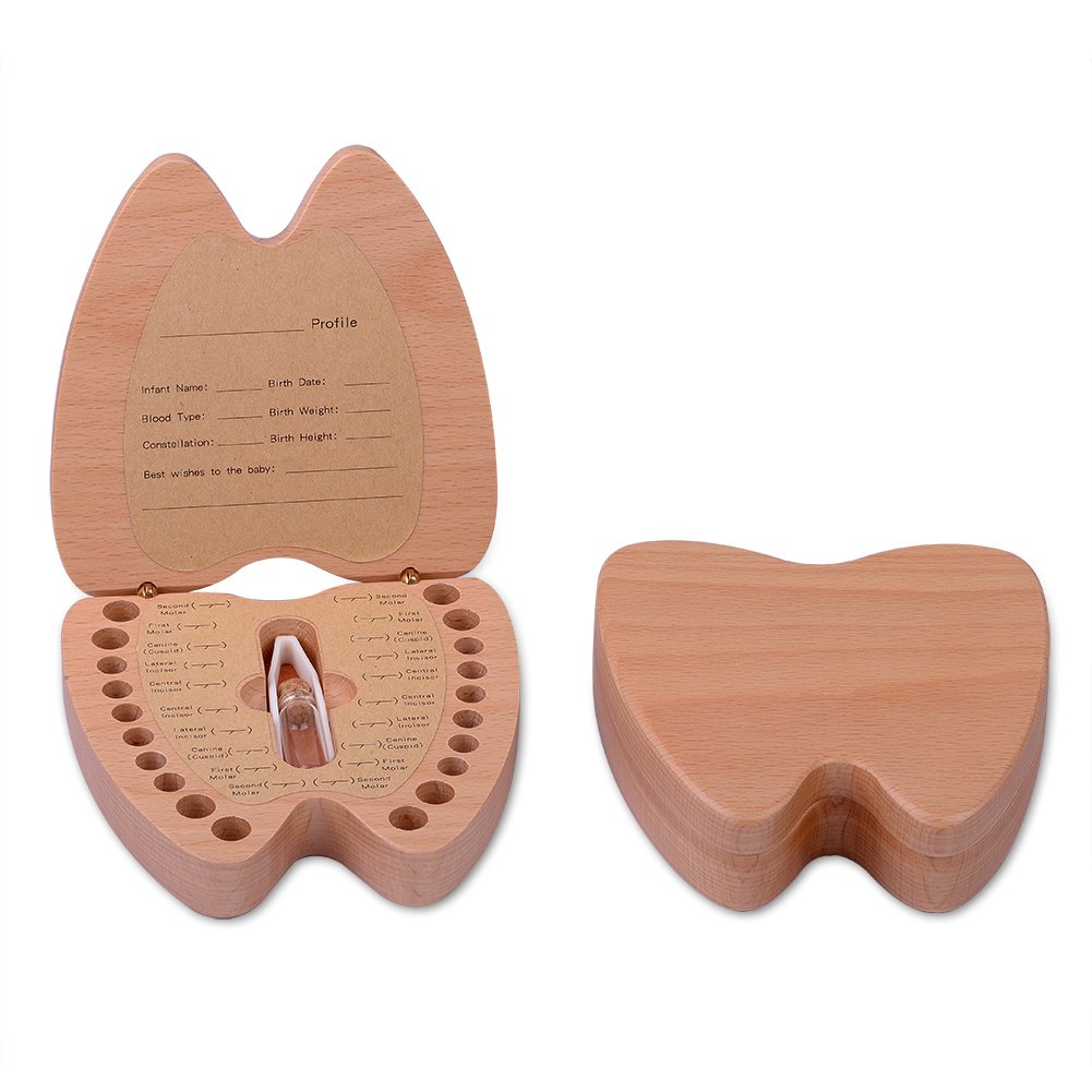 Artinova Baby Teeth Keepsake Box Wooden Box Tooth Shaped Box for Boys Girls, ARTA-0060