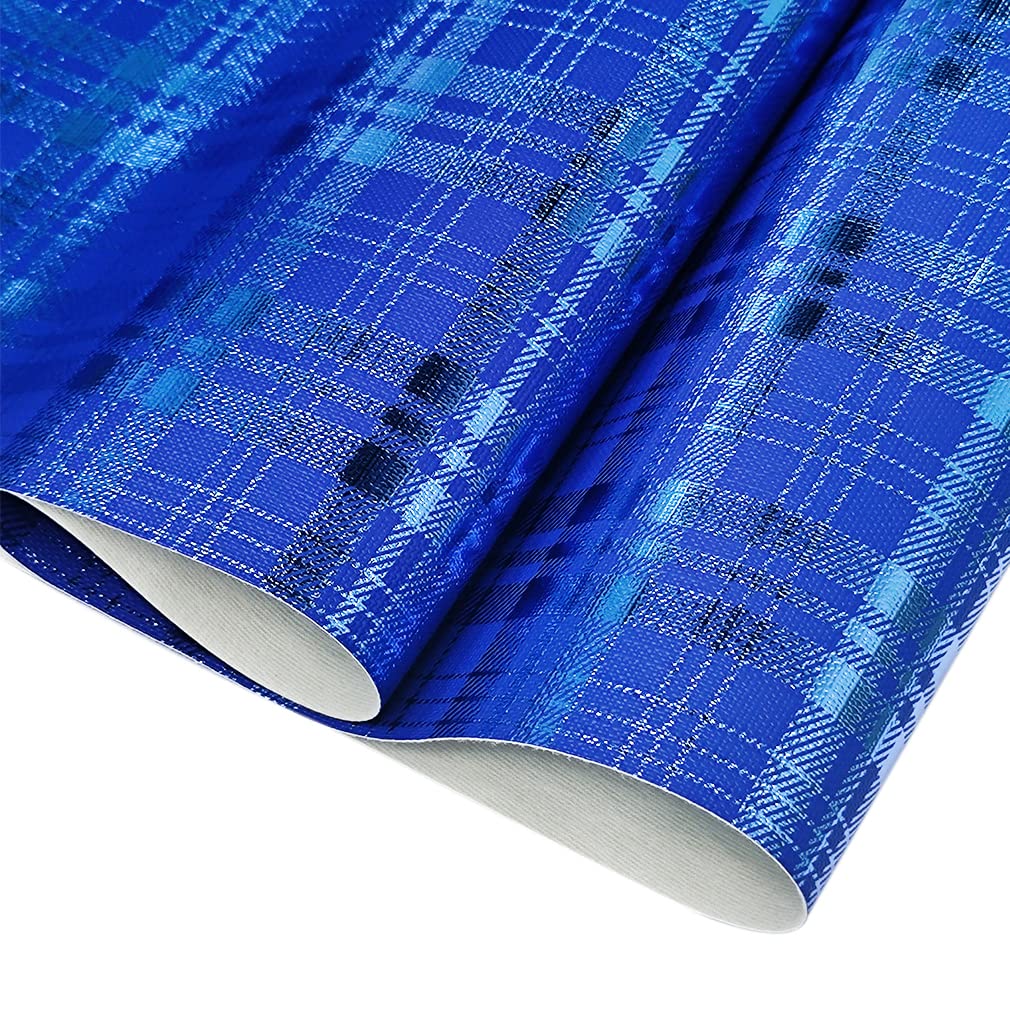 HYANG Matte Bronzing Embossing Grid Blue PU Faux Leather 1 Roll 12"X53"(30cmX135cm), Faux Leather Very Suitable for Crafts Making Leather Earrings, Bows, Handbag ,Sewing