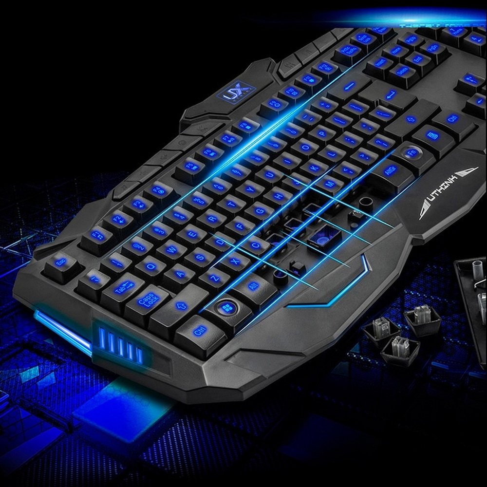 axGear USB LED Light Gaming Keyboard and Mouse Set Kit for Computer PC Multimedia Gamer