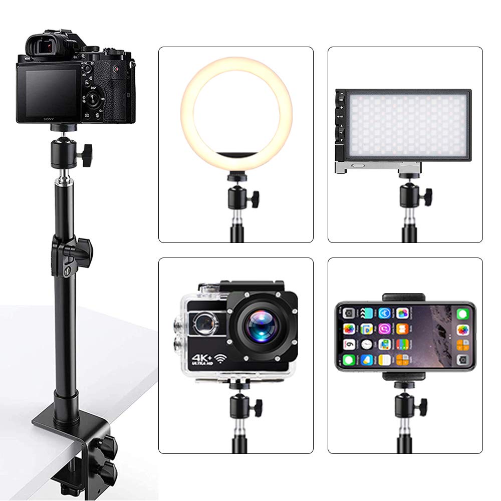Desk Mount Stand, 2 Pack DSLR Camera Desk Mount C Clamp Light Stand, 13.7" ~23.2" Photographic Light Boom Stand with 360° Ball Head for Camera, Ring Light, Video Light, Video Conference Light