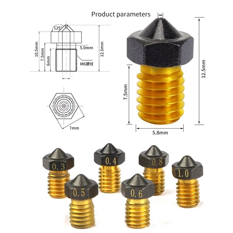 2 Pack Upgrade E3D V6 Nozzle PTFE Coated Brass Non-Stick PLA Extruder Print Head Nozzle for 1.75mm Ender3 Pro CR10/S Hotend (0.6mm)¡