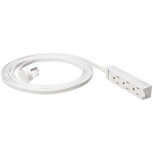 Amazon Basics 12-Foot 3-Prong Indoor Extension Cord Power Strip - Flat Plug, Grounded - 13 Amps, 1625 Watts, 125 VAC - 2-Pack, White