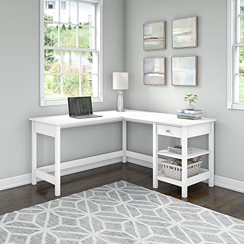 Bush Furniture Broadview L Shaped Computer Desk with Storage, 60W, Pure White