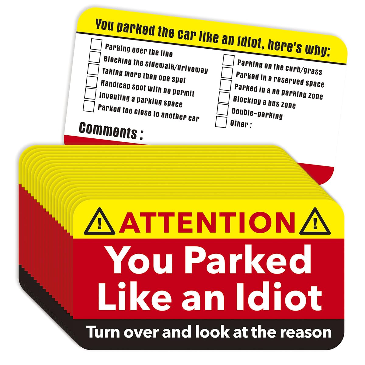 160psc You Parked Like an Idiot Business Cards Bad Parking Cards 3.5"x2" Multi Reasons Violation Stocking Stuffers for Adults