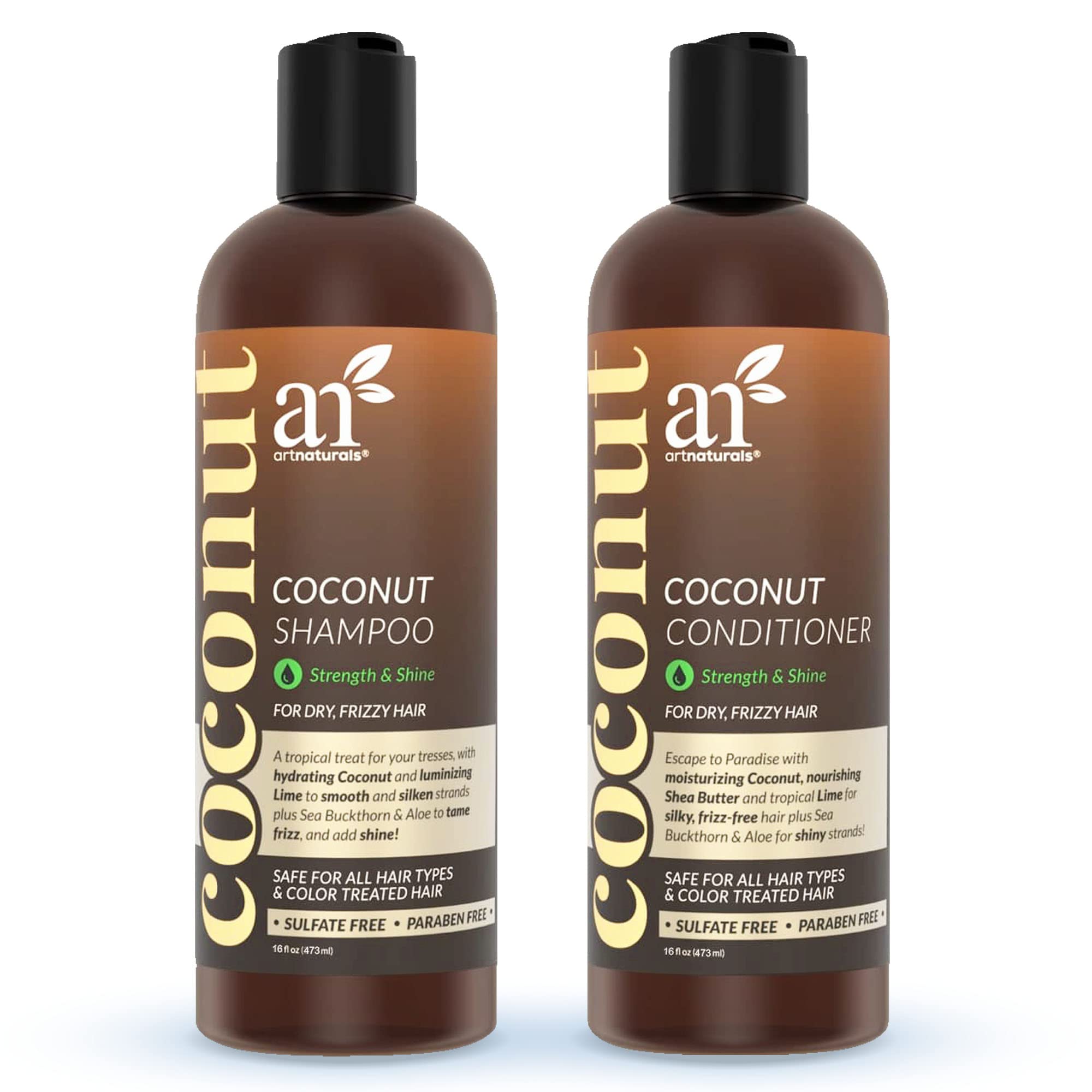 artnaturals Coconut-Lime Shampoo and Conditioner Set – (2 x 16 Fl Oz / 473ml) - Professional Deep Hydrating Moisturizing For Curly Fine Oily Dry Damaged and Color Treated Hair – Natural, Sulfate Free