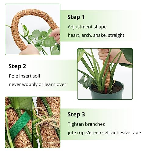 47 Inch Moss Pole for Plants Monstera, Moss for Potted Plants Bendable Plant Stakes for Indoor Plants, Handmade Coco Coir Monstera Plant Support for Plants Grow Upwards