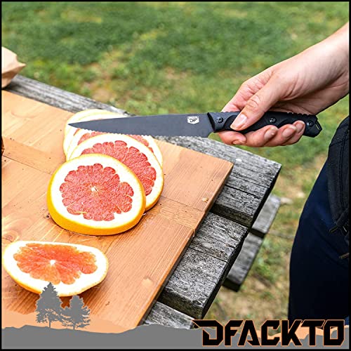 DFACKTO Interceptor 6 Inch Serrated Utility Knife for Camping and Outdoor Kitchen, Stonewashed High Carbon Stainless Steel Black Knife, Full Tang Tactical G10 Handle, BBQ Utensil Cutlery