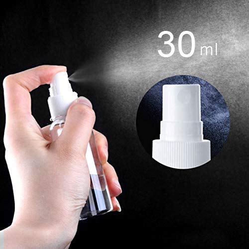 ALINK Spray Bottle, Empty Plastic Clear Small Travel Bottles with Fine Mist Sprayer for Cleaning Solutions and Essential Oils, 30 ml (1 oz.) Pack of 6 Plus Cleaning Cloth and Dropper