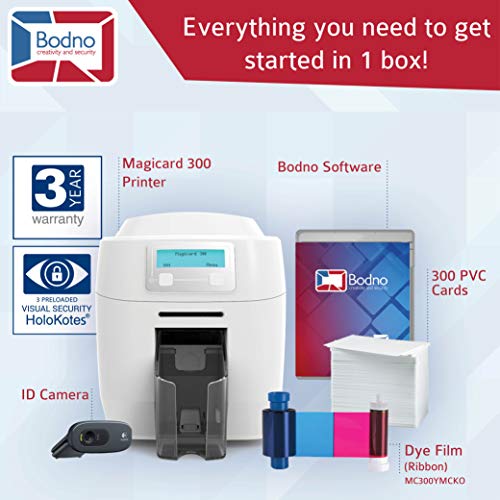 Magicard 300 Single Sided ID Card Printer & Complete Supplies Package with Bodno ID Software - Bronze Edition
