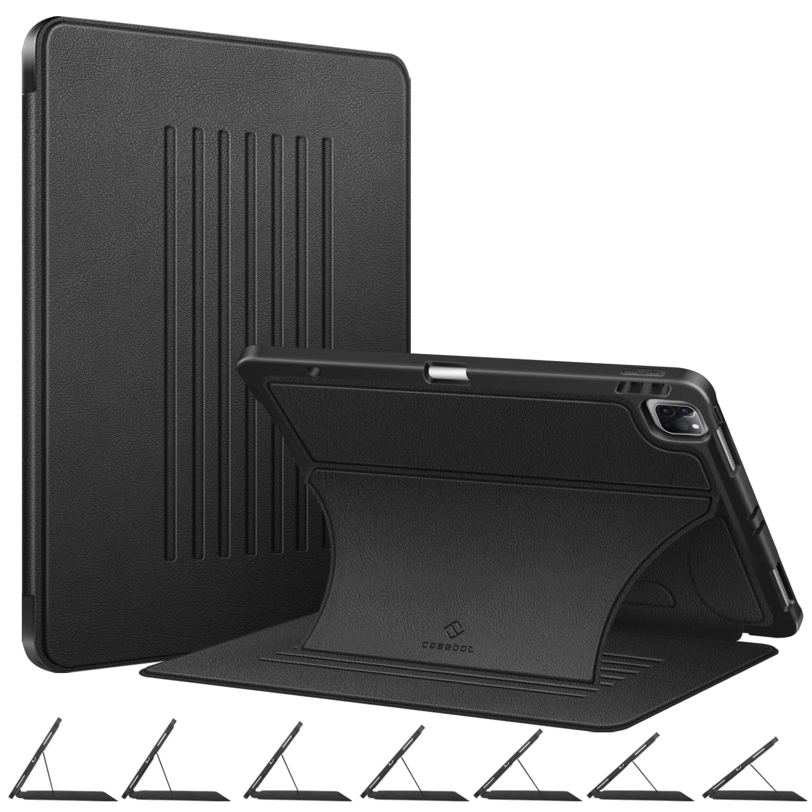 CaseBot Magnetic Case for iPad Pro 12.9-inch 6th Generation 2022, Multiple Angle Shockproof Rugged Stand Case, Soft TPU Back Cover w/Pencil Holder, Also Fit iPad Pro 12.9" 5th/4th/3rd Gen, Black