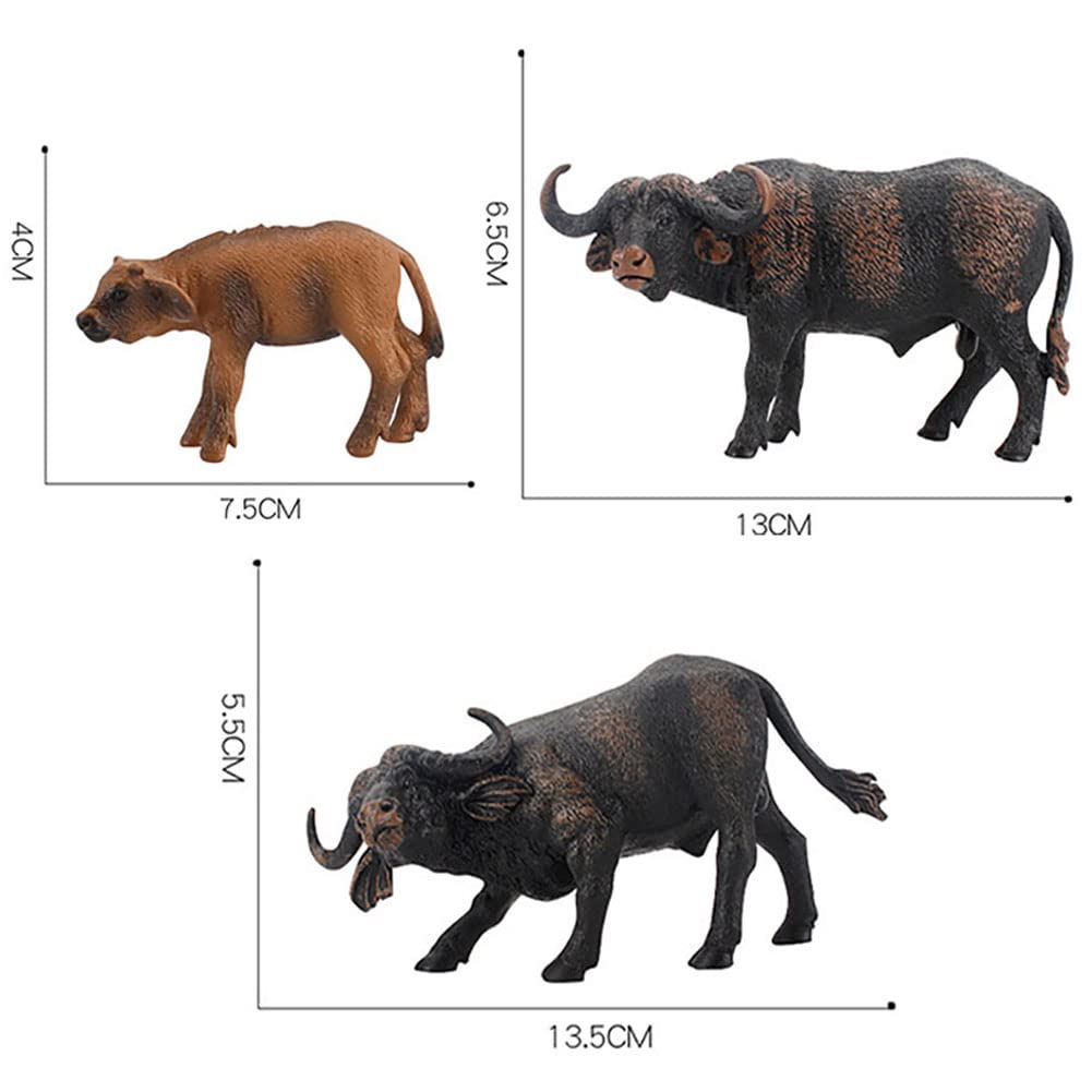 3 Pcs African Safari Bull Action Figure Toy, Realistic Buffalo Figurines Collection Playset Preschool Science Educational Learn Cognitive Props,