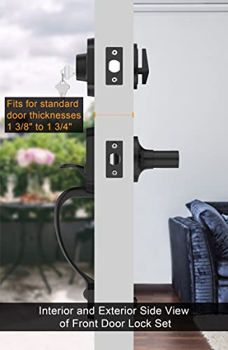 goldenwarm Front Door Handle and Deadbolt Set, Black Front Door Lock Set with Reversible Handle Lever, Classic Front Door Hardware, Single Cylinder Front Door Entry Lock, Front Door Handles and Locks
