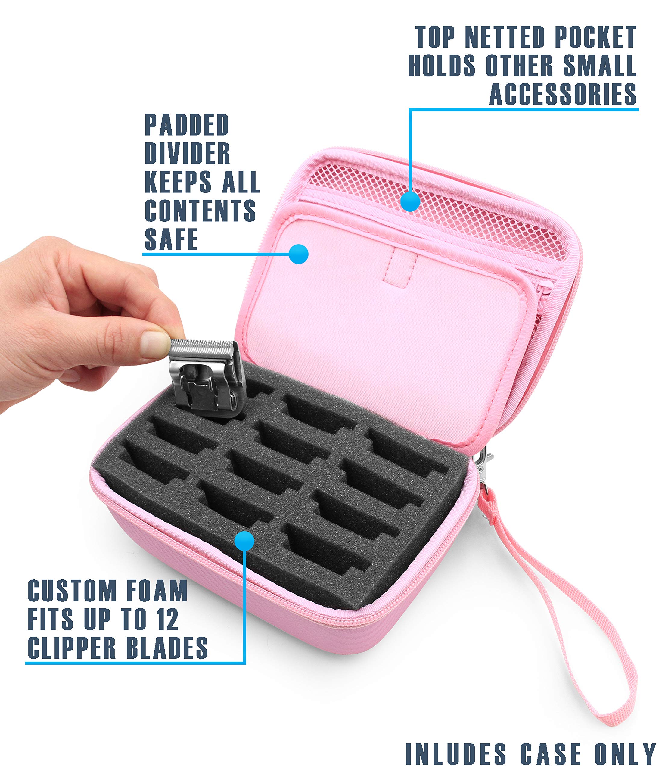 CASEMATIX Clipper Guard Holder with 12 Clipper Blade Case Slots Compatible with Oster Clippers, Andis Clipper Blades, BaBylissPRO Blades, Wahl Blades with Metal Blade Holder Top Pocket - Case Only