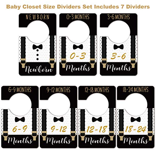 Baby Closet Size Dividers, Gentleman Boy Baby Closet Organizer, Newborn Nursery Wardrobe Divider Hangers to Arrange Clothes with Separator by Size or Age, 0-24 Months