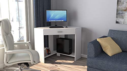 Roomsmart Ideal Gloss White Compact Modern Corner Computer Writing Desk for Home Office