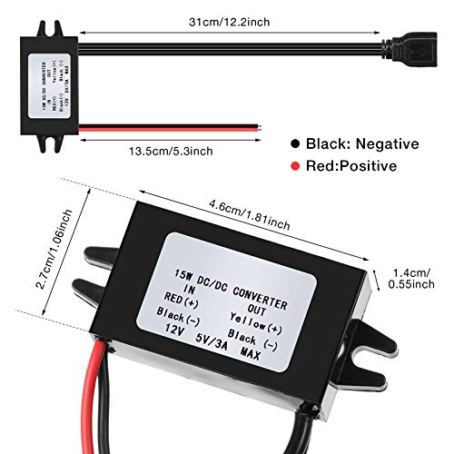 DC Converter Voltage 12V to 5V 3A 15W DC Buck Converter Module, DC to DC Reduced Voltage Regulator Car Power Adapter with Output Power Adapter