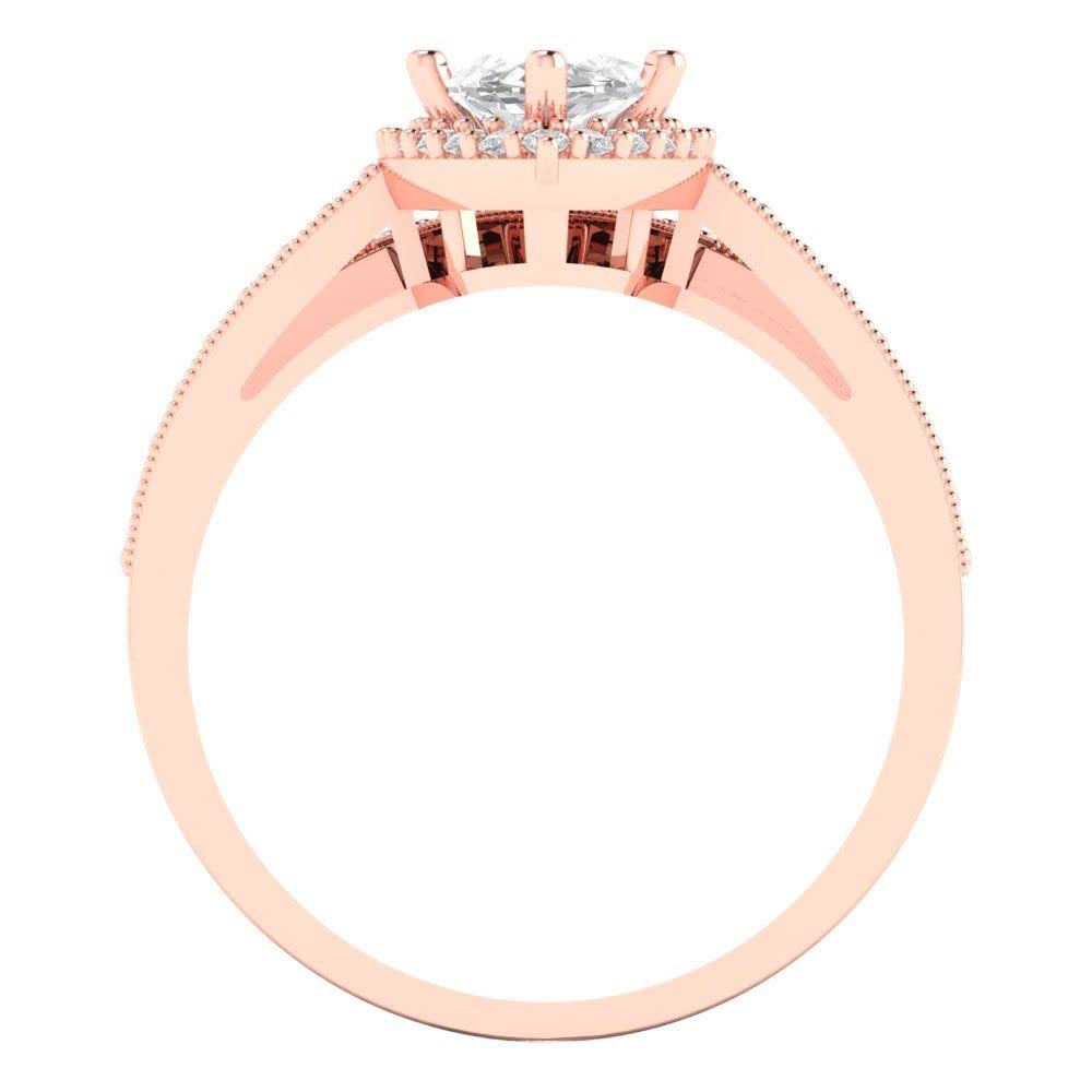 2.48ct Marquise Cut Clear VVS1 Ideal Zircon 14k Rose Gold Halo W/Accents Wedding Bridal Anniversary Ring Set Size 8.25