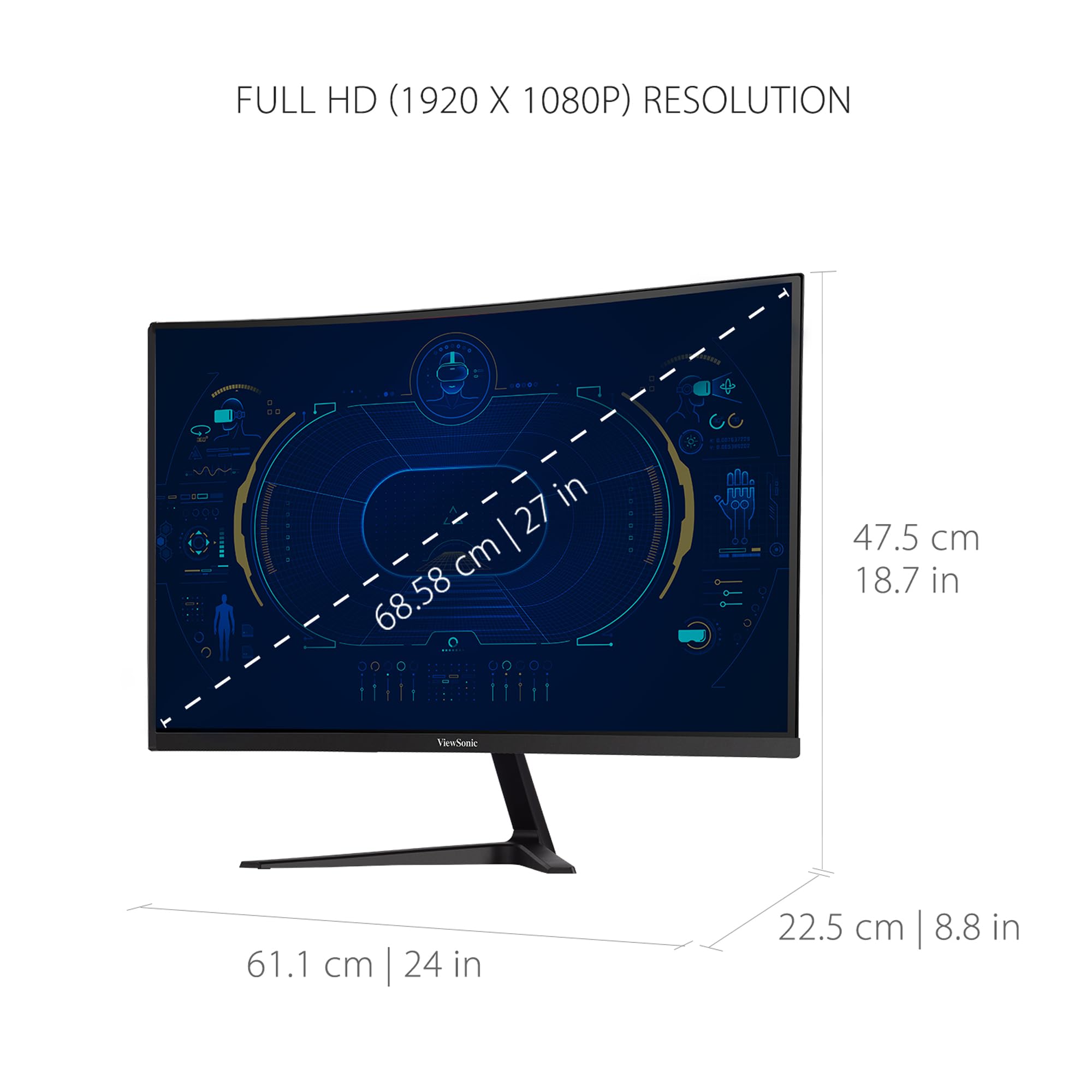 ViewSonic VX2718-PC-MHD 27 Inch Curved 1080p 1ms 180Hz Gaming Monitor with FreeSync, HDMI and Display Port (Renewed)