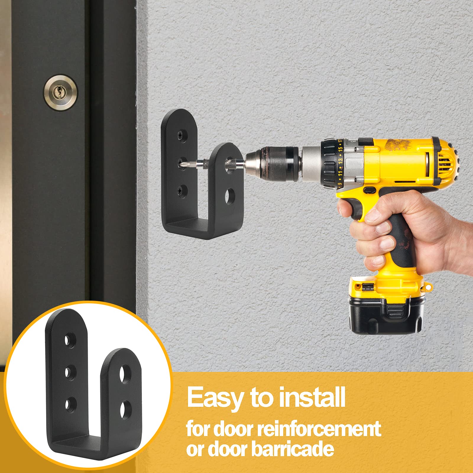 2 Pack Heavy Duty 2x4 Door Barricade Brackets Steel U Bracket Drop Open Bar Security Holder Door Lock Brackets for Home, Barn, Shed, Garage, Gate to Security Door Reinforcement Fits 2x4 Bar, Black