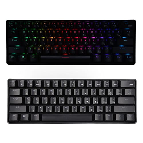 2.4G Wireless Bluetooth Keyboard Russian, RGB Backlight Mechanical Keyboard, Portable 60% Mechanical Gaming Keyboard with English Russian Fonts