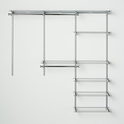 Rubbermaid Configurations Deluxe Custom Closet Kit, 3- to 6-Foot, Titanium, FG3H8800TITNM & Configurations Add-On Shelving and Hanging Clothes Kit, Titanium, 48", FG3H9200TITNM
