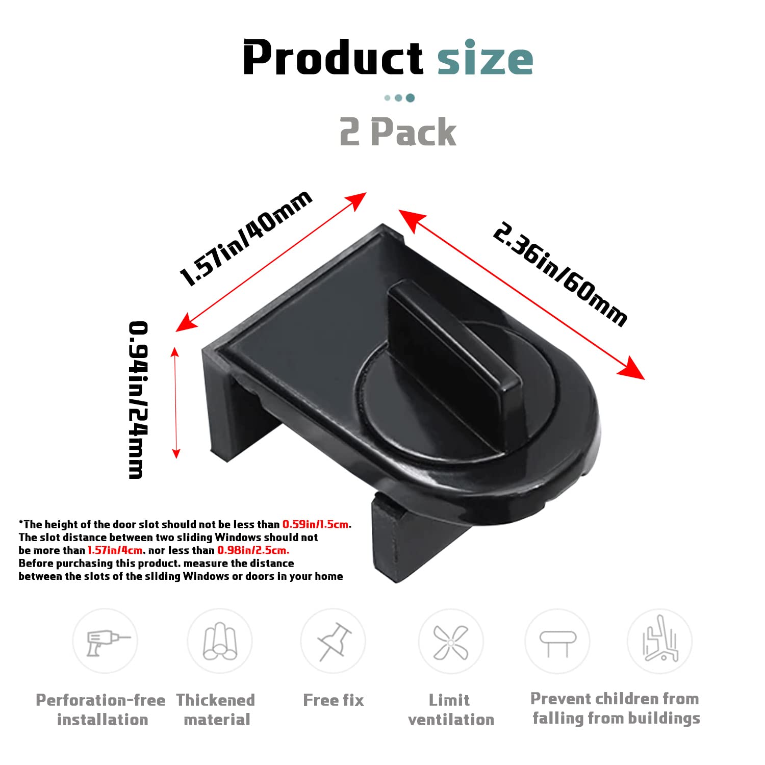 2 Pcs Sliding Door Child Lock, Safety Lock, Child/Baby Safety Slide Window Locks,Slide Window Locks for Vertical & Horizontal Sliding Windows Doors Lock,Adjustable Sliding Door Window Locks & Latches