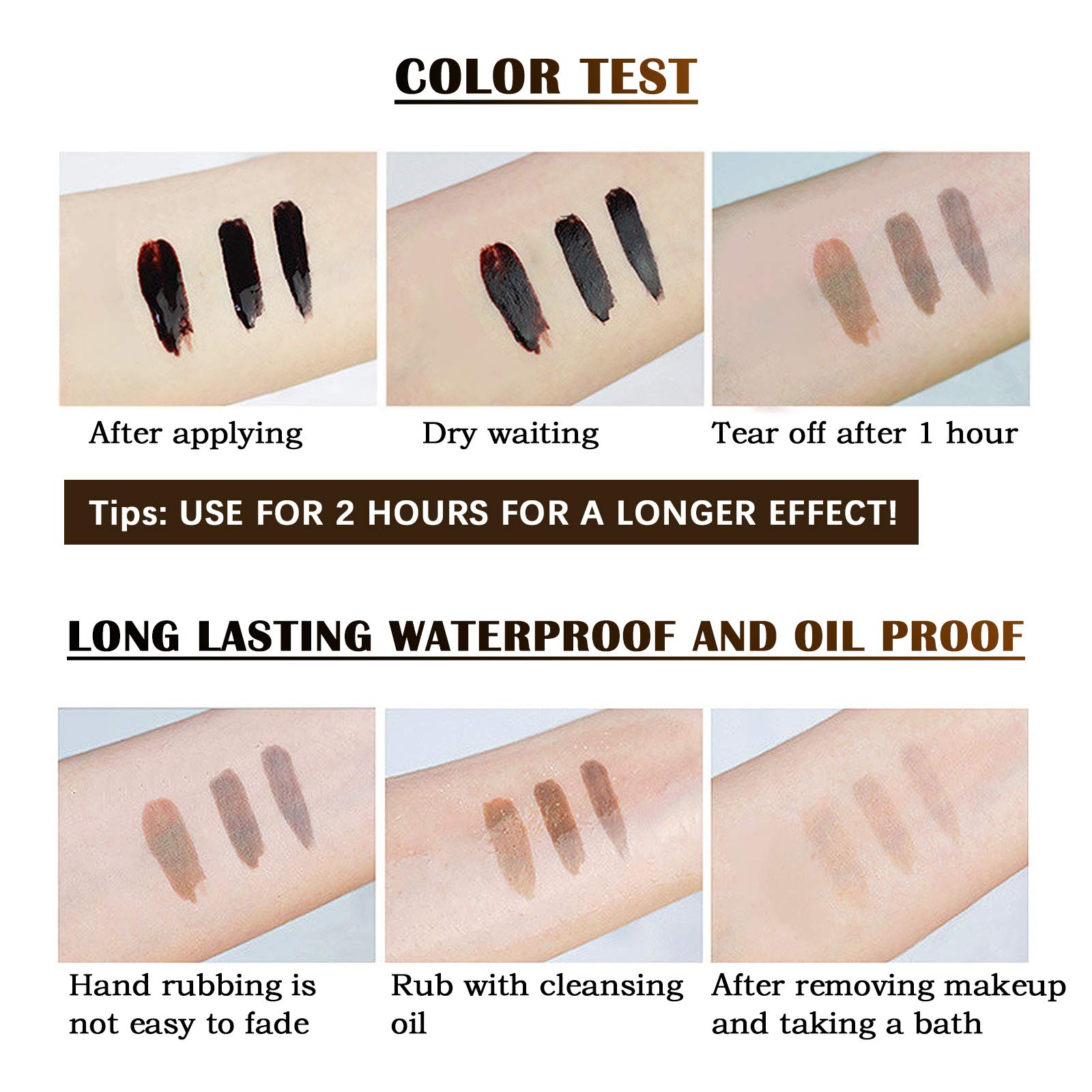 LOKFAR 2 Pcs Natural Eye-Brow Gel Long-Lasting Waterproof Peel Off Tattoo Brow Makeup, For All Types of Eyebrows (Brown)