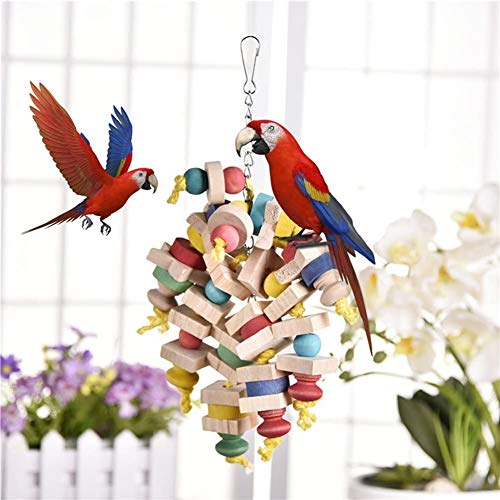 Litewoo Large Bird Parrot Toys, Colorful Bite Wood Block for Medium Large Parakeet Cockatiel Budgie Cockatoo Macaw Conures African Grey Parrot(B)