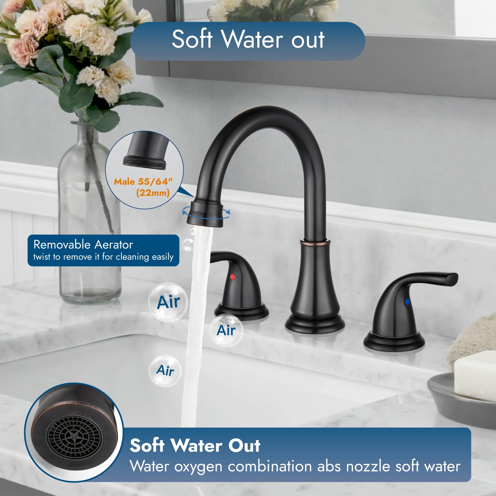 Cinwiny 3 Hole Bathroom Faucet 8 inch Vanity Widespread Sink Faucet 2 Handles Deck Mounted Basin Mixer Tap with Pop up Drain,Oil Rubbed Bronze
