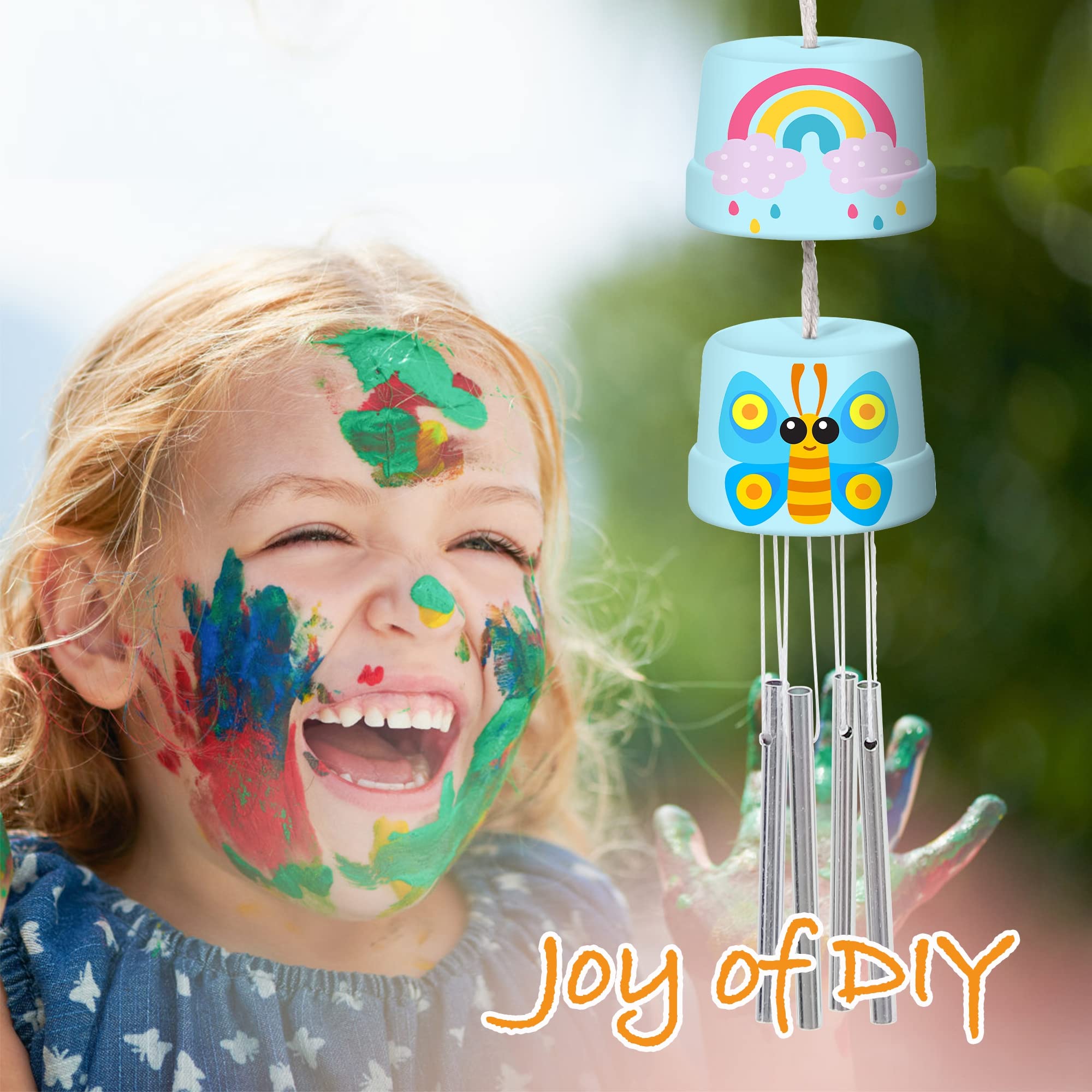 2 Pack Wind Chime Kits for Kids Crafts, Toddlers DIY Wooden Craft Painting Arts Kits, Includes Paints & Brushes, Birhtday Include Color Box