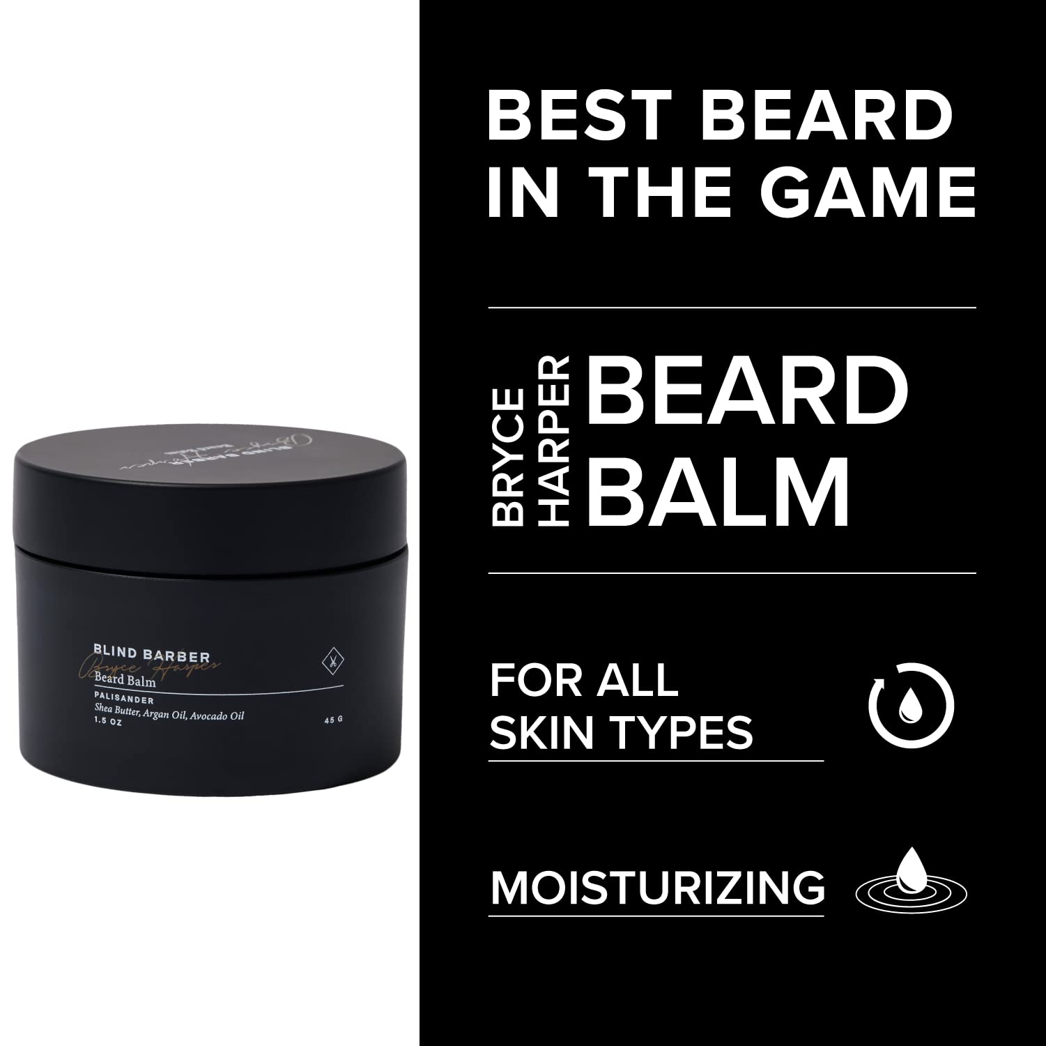 Blind Barber Bryce Harper Beard Balm - Moisturizing Facial Hair Wax with Beeswax, Jojoba & Avocado Seed Oils for Men (1.5oz / 45g)
