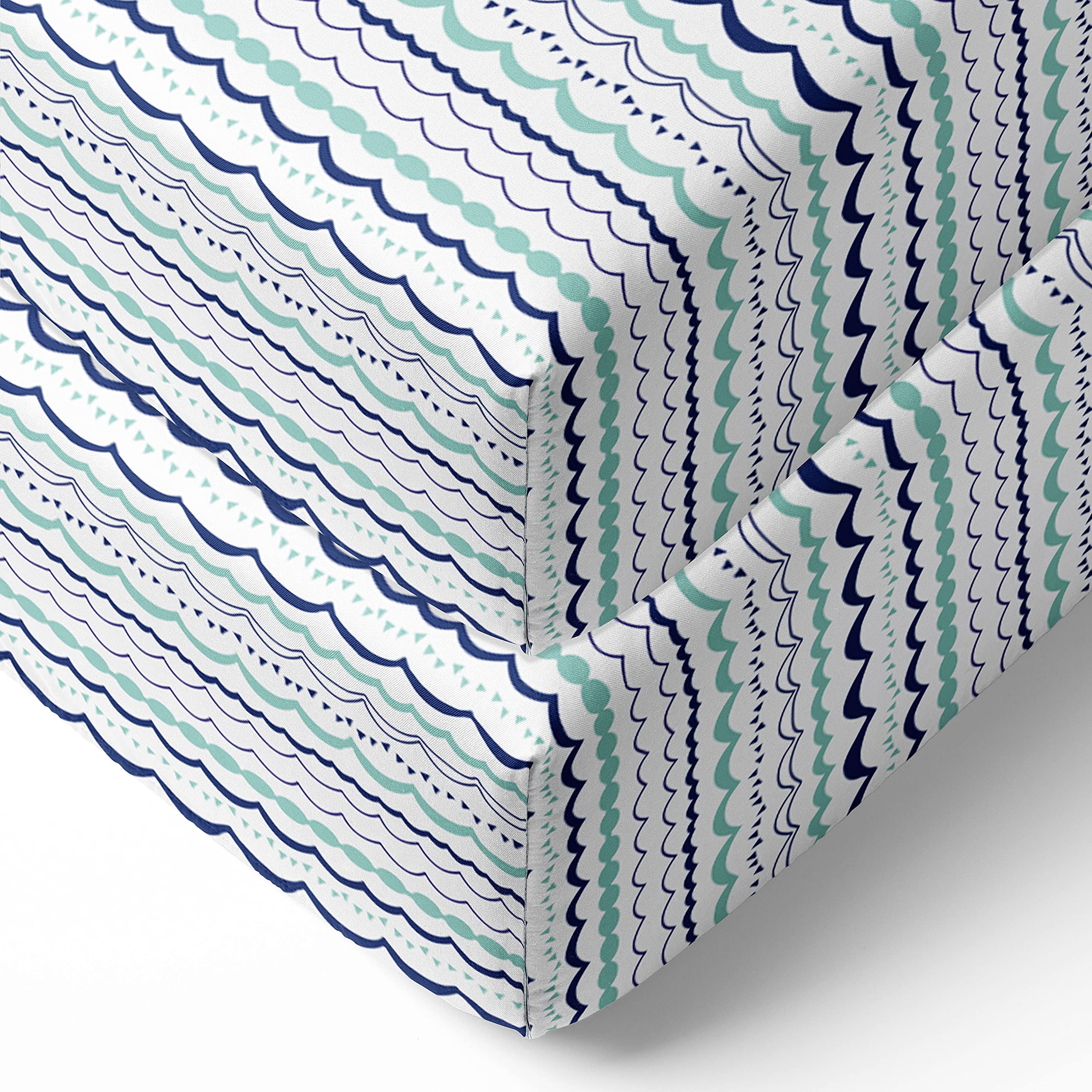 Bacati - 2 Pack NOAH Tribal Boys 100% Cotton Soft Breathable Percale Universal Baby US Standard Crib or Toddler Bed Fitted Sheets (Garland, Mint Navy)