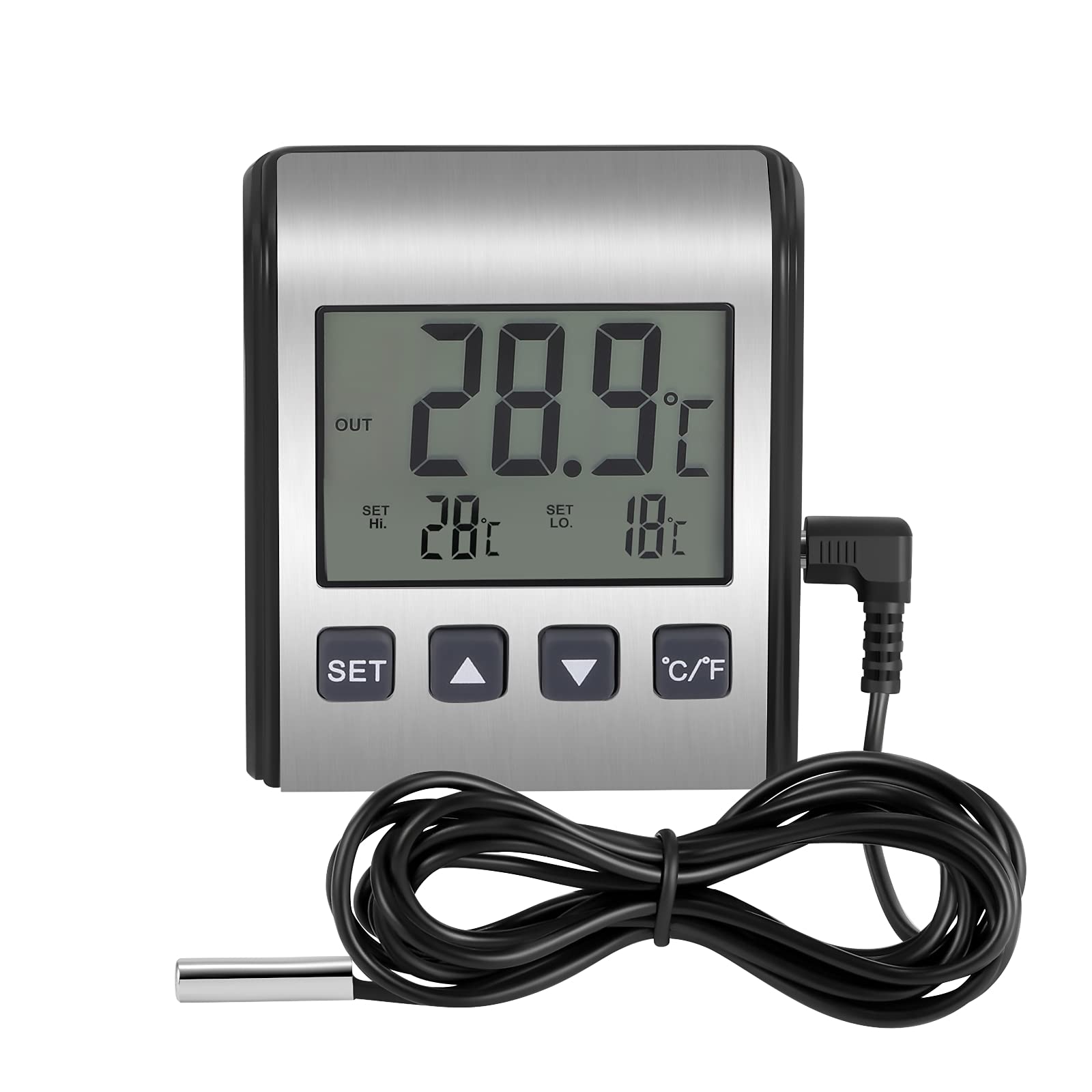 2 PCS Fridge Refrigerator Thermometer Freezer Thermometer high and Low Temperature Alarm Extra Sensor Big LCD Stainless Panel (2)