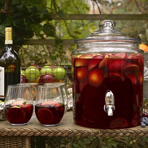 Anchor Hocking 2 Gallon Heritage Hill Beverage Dispenser with Lid (2 piece, all glass, dishwasher safe)