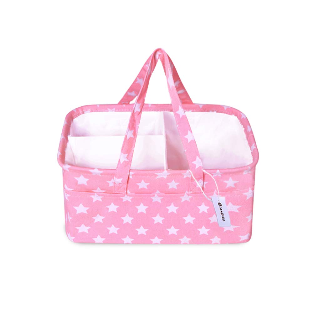 Baby Diaper Caddy Organizer- Stylish Nursery Caddy Organizer Large Portable Diaper Storage Basket for Changing Table & Car- Baby Shower Gifts Basket for Girl- Newborn Essentials Must Haves- Pink Stars