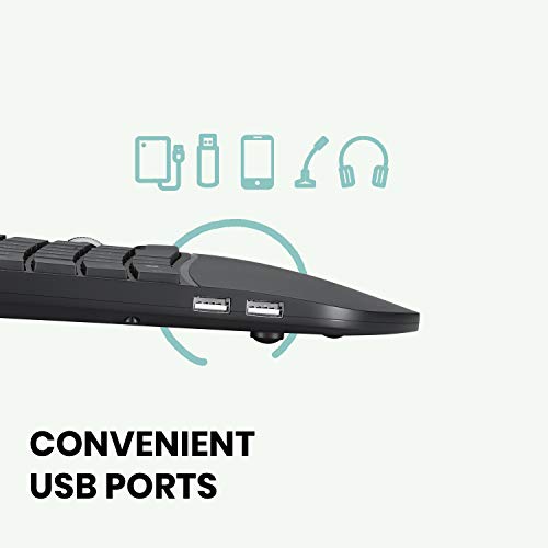 Perixx PERIBOARD-330B, Wired Ergonomic Keyboard with Adjustable Wrist Rest, Illuminated Keys, and Membrane Low Profile Keys, 2 Extra USB Ports, US English Layout