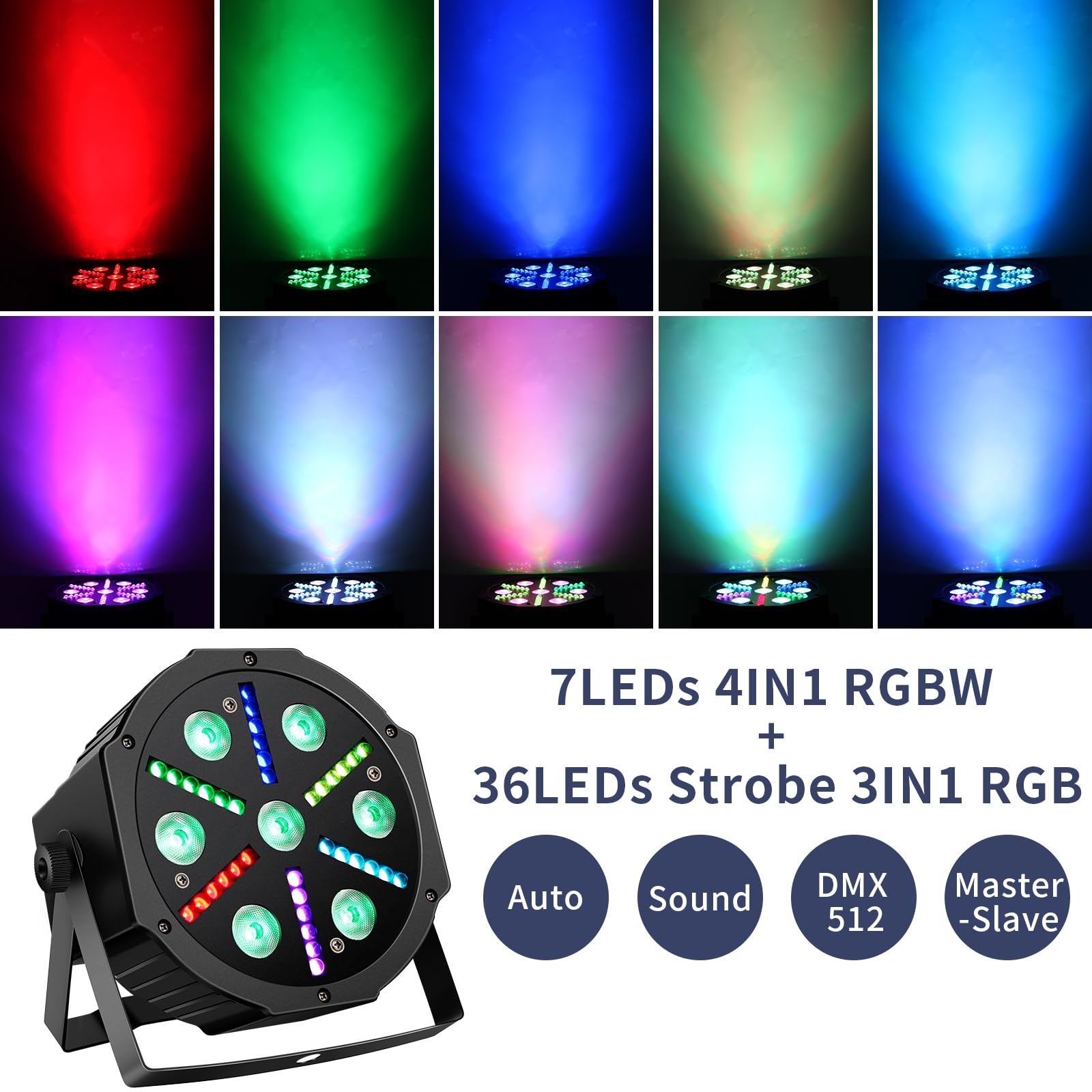 9 LED Stage Lights 2 Pack - 36W RGBW Par Light with Remote DMX Control Sound Activated Strobe Auto Play Uplights for Wedding Birthday Party Disco Dance Club Karaoke DJ Events Venue Stage Lighting
