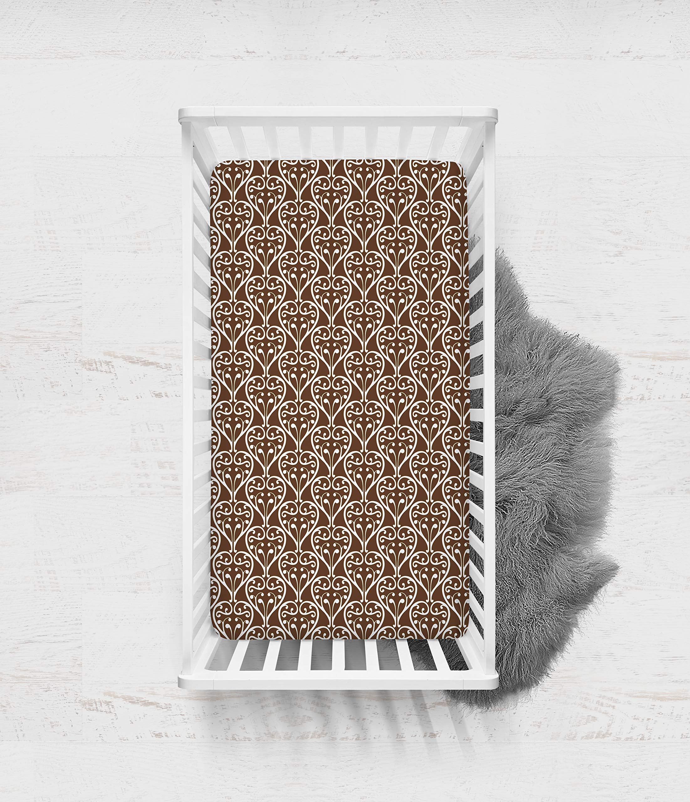 Bacati - Damask Brown/White Crib Fitted Sheet