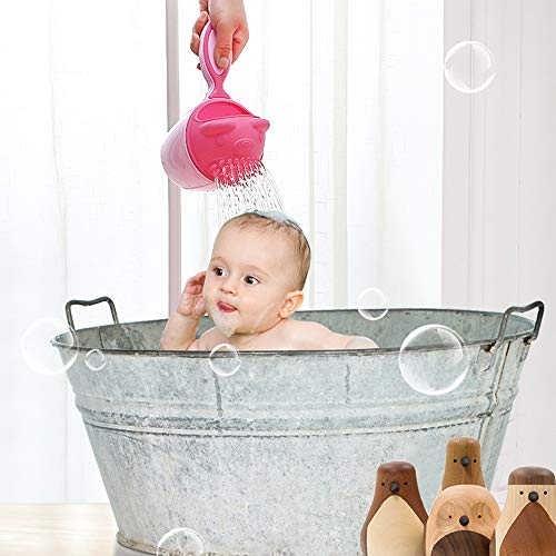 Baby Dippers Bath Rinse Cup Shampoo Rinser Shower Sprinkler Spoon Bathroom Accessories for Baby Tub (Pink)