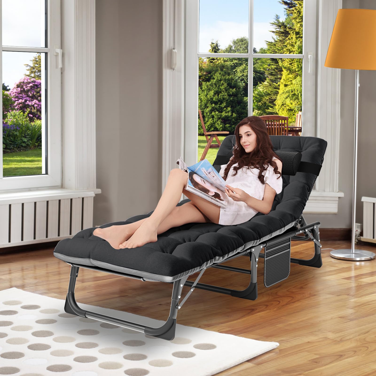 ABORON Heavy Duty Tanning Chair,Outdoor 5-Position Folding Chaise Lounge Chair with Pad,Portable Beach Lounge Chair for Outdoor Sunbathing Patio Pool Lawn Deck Poolside