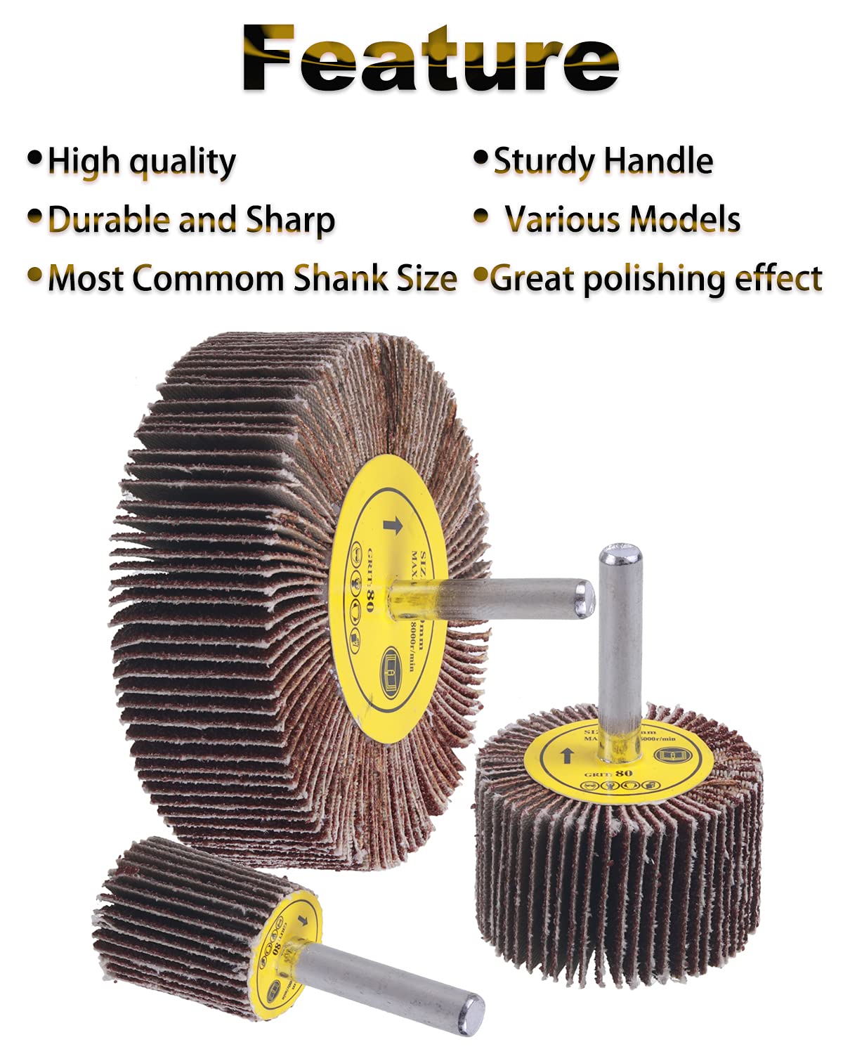 40 Pack 1/4" Abrasive Flap Wheel Sander Set, Rocaris 80 Grit Aluminum Oxide Flap Wheels Cylindrical Shape Sanding Wheel, 8 Sizes