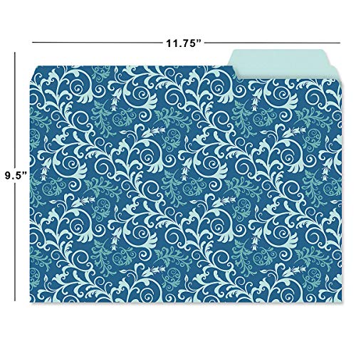 Coastal Blues File Folder Value Pack - Set of 24 File Folders with Staggered Tabs, 6 Designs, Graphic Geometric Print, Office Supplies, Letter Size, 9 ½ x 11 ¾ Inches