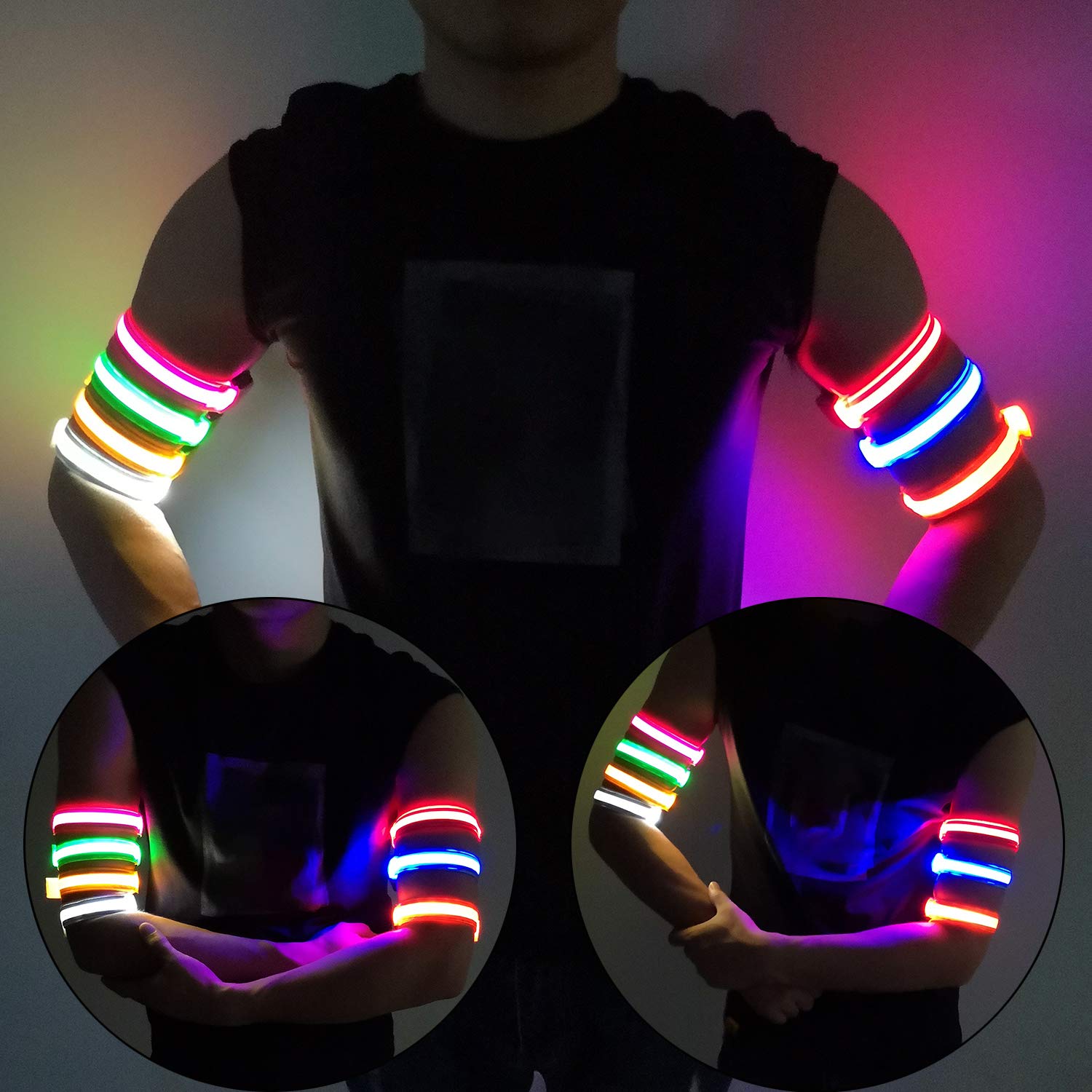 2 Pack LED Armband for Running Cycling Exercising Glow Light up in Dark Night Running Gear Safety Reflective Sports Event Wristbands with USB Charging Cord (Red)