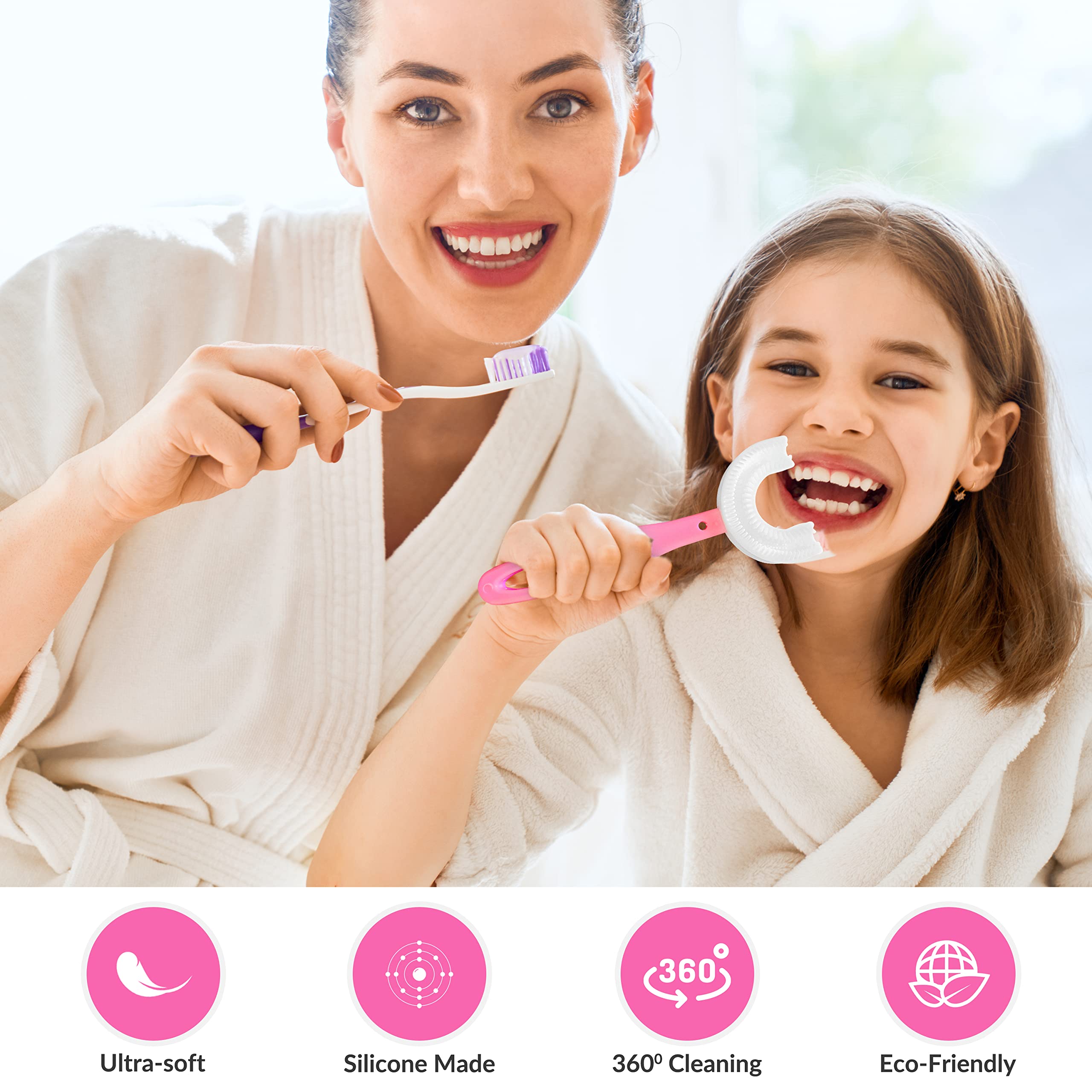 4 Pack Kids U Shaped Silicone Head Whitening Massage Toothbrush U-Type Toothbrush Whole Mouth Toothbrush with Handle for Kids (2-6 Years Old, Heart Style)
