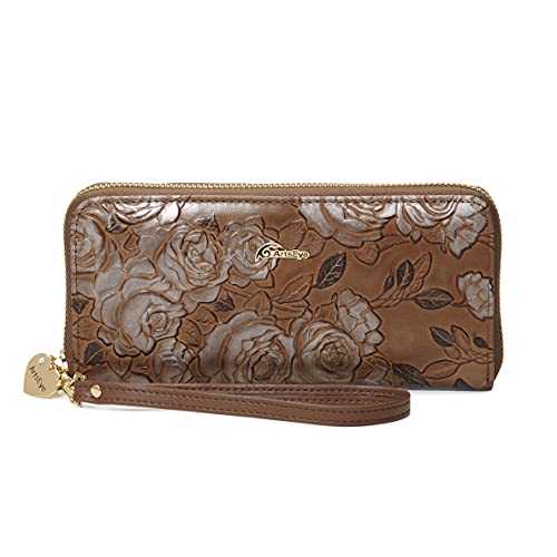 ArtsEye Rose Collection Genuine Leather Zip Wallet Clutch (Grey)